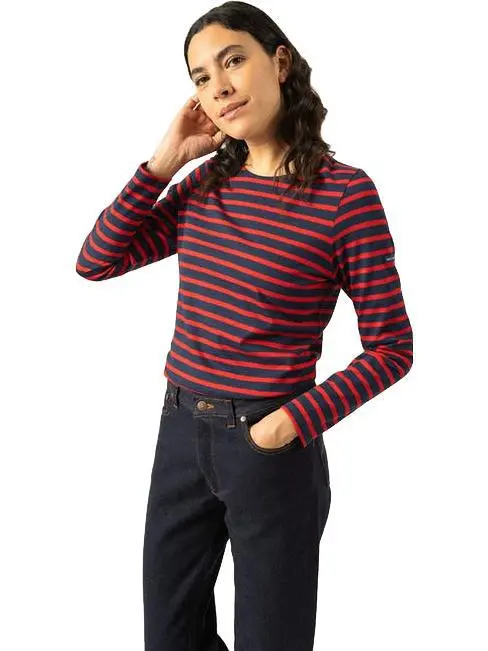 Saint James Minquidame Breton Long Sleeve Striped Shirt - Navy/red
