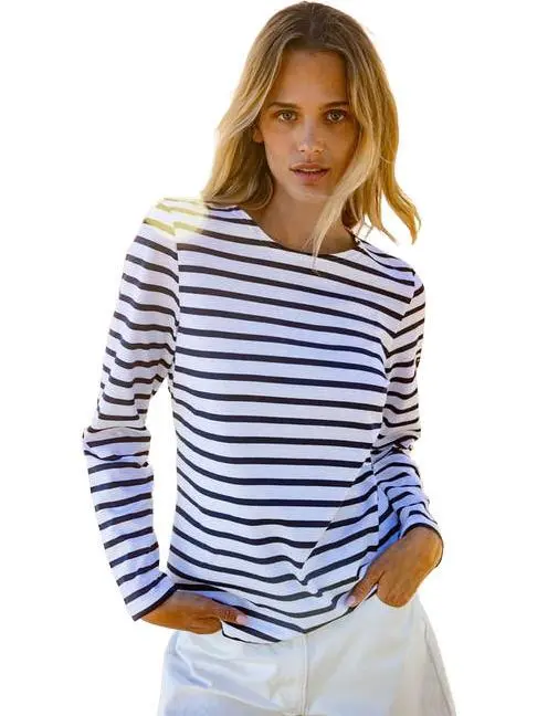 Saint James Minquidame Breton Long Sleeve Striped Shirt - White/navy