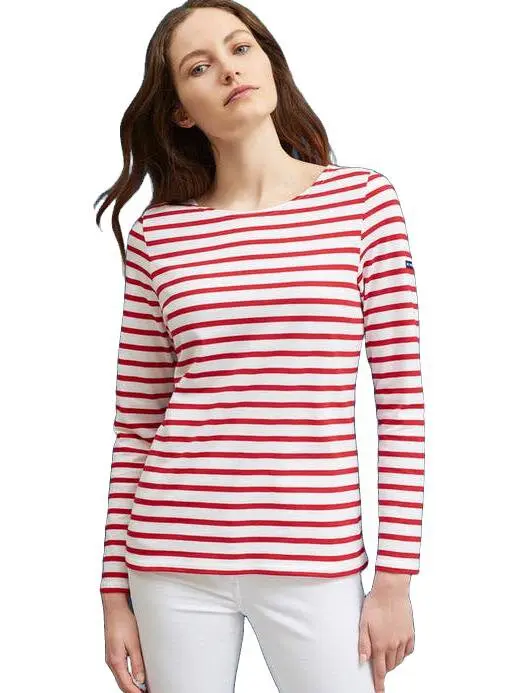Saint James Minquidame Breton Long Sleeve Striped Shirt - White/red