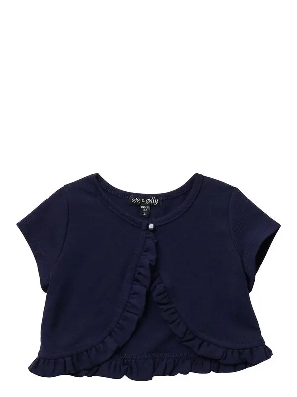 AVA & YELLY Ruffle Edge Cardigan Sweater - Navy