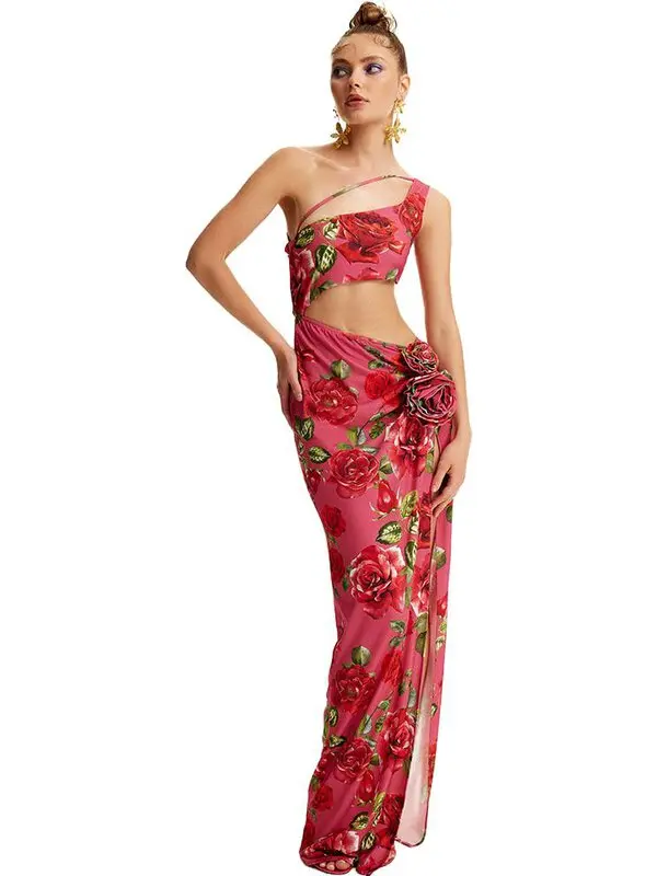 LUNA B Flame Maxi Dress - Printed Fuchsia