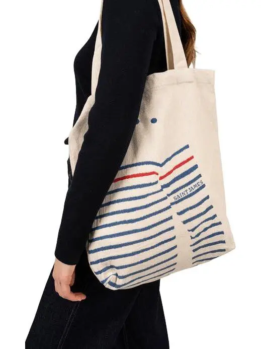 Saint James Striped Tote Bag In Recycled Cotton - Ecru /royal Blue