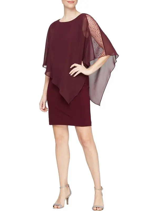 SL FASHIONS Sheath Dress & Embellished Cape Set - Fig