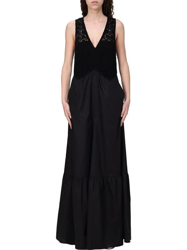 TWINSET Crocheted V-neck Maxi Dress - Black