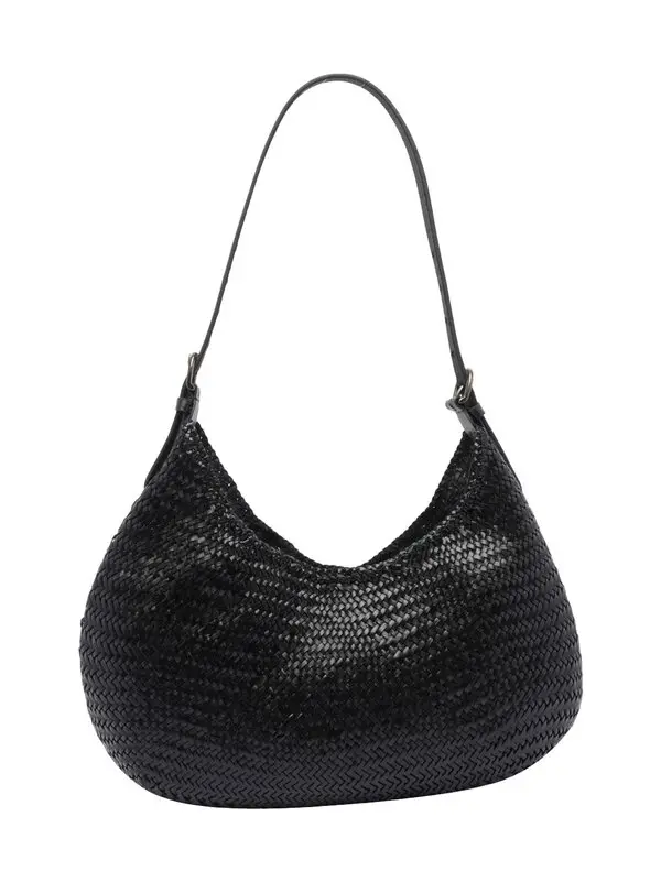 Dragon Diffusion Mezza Luna Woven Leather Shoulder Bag - Black