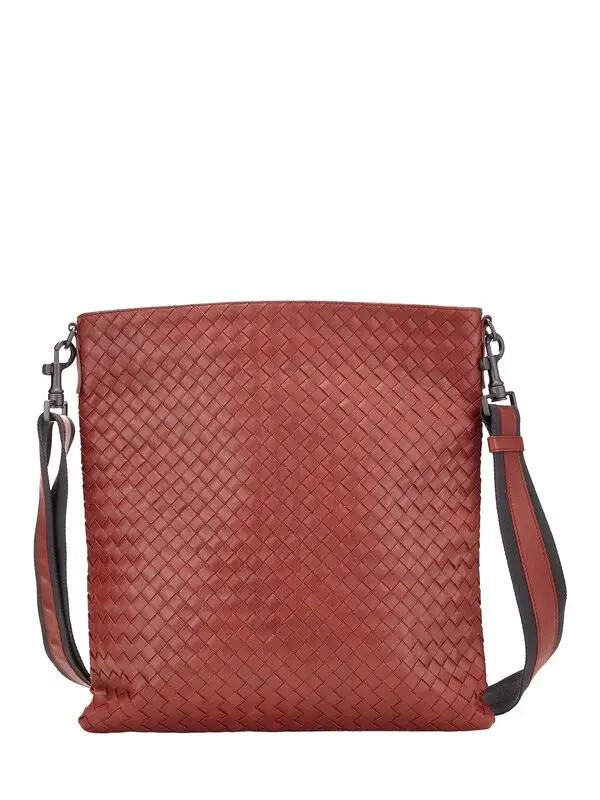 Bottega Veneta Intrecciato Flat Messenger Bag - Burgundy