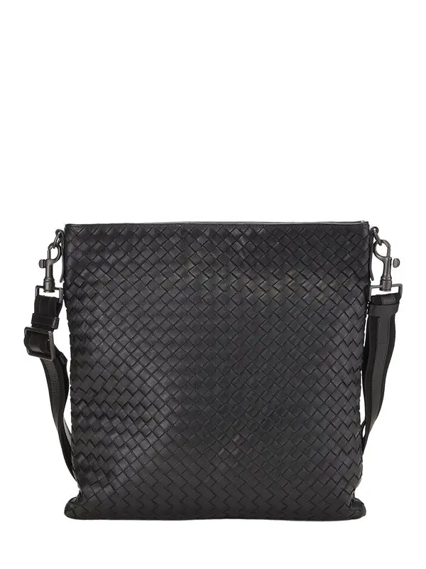 Bottega Veneta Intrecciato Flat Messenger Bag - Black