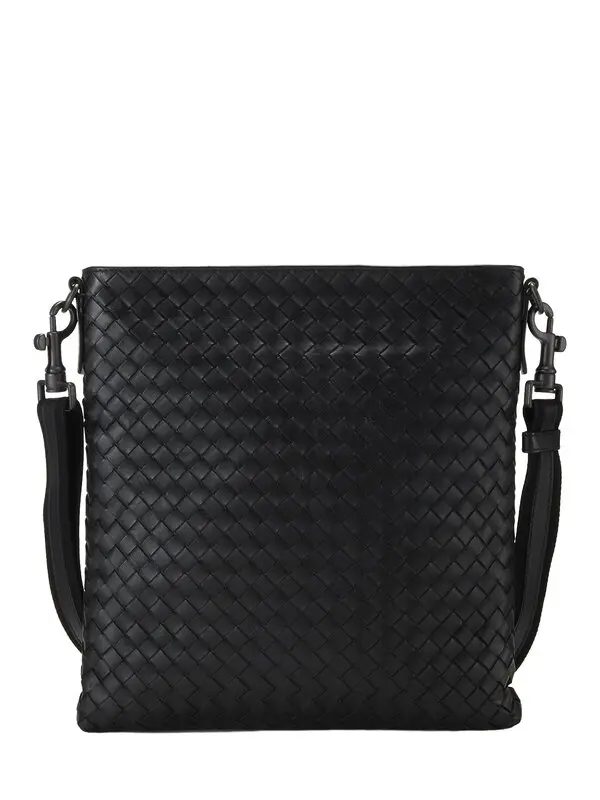 Bottega Veneta Intrecciato Flat Messenger Bag - Black