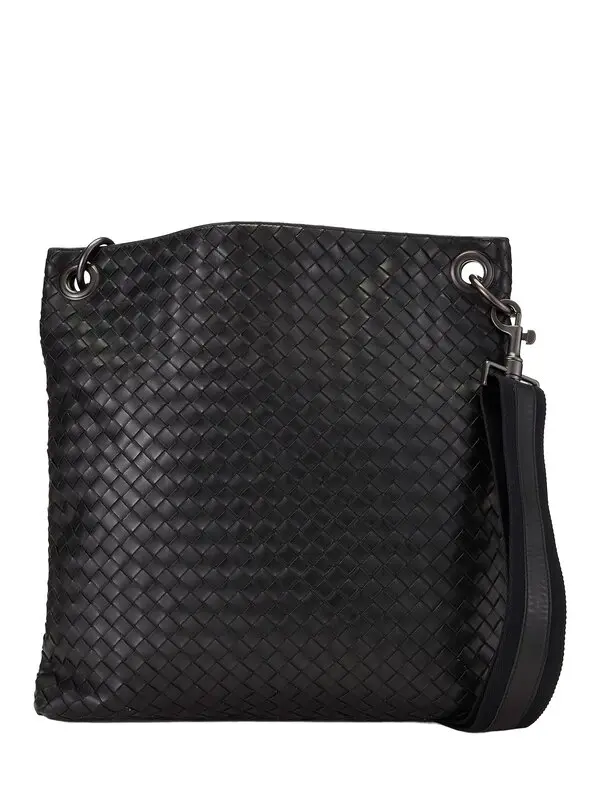 Bottega Veneta Intrecciato Flat Messenger Bag - Black