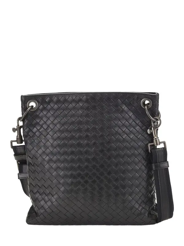 Bottega Veneta Intrecciato Flat Messenger Bag - Black