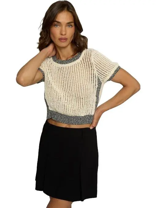 Central Park West Cropped Mesh Stitch Crewneck Top - Ivory