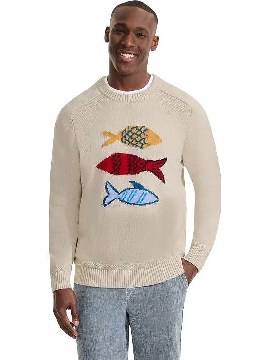 LANDS' END Classic Cotton Drifter Signal Flags Crew Neck Sweater - Fish/aged Birch Heather