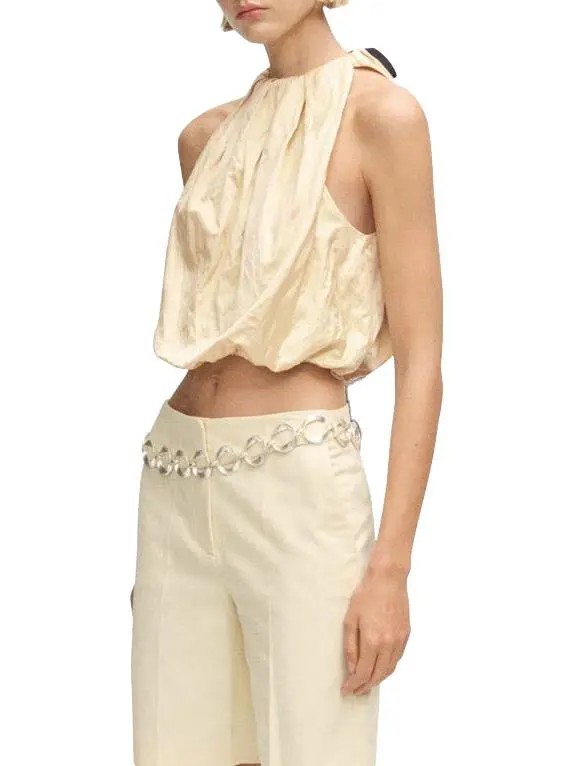 Mango Sleeveless Metallic Bubble Hem Top - Ecru