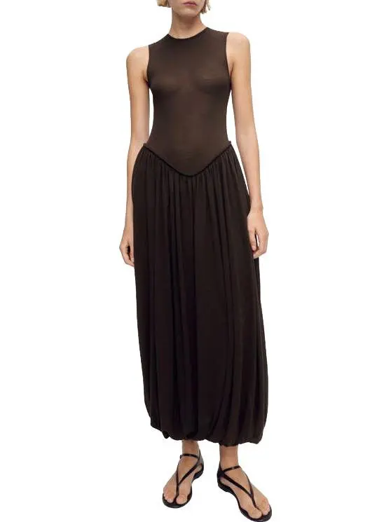 Mango Semisheer Mixed Media Cotton Blend Maxi Dress - Chocolate