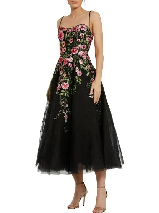 Mac Duggal Bustier Floral A-line Dress - Black Multi