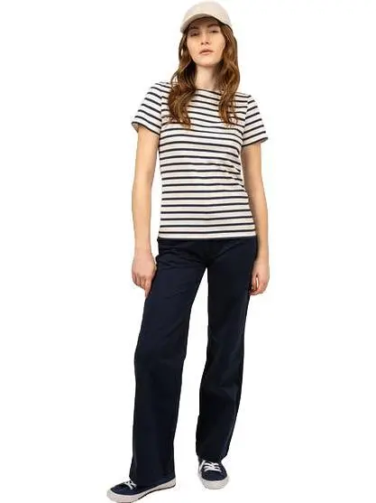 Saint James Etrille Ii Short Sleeve Breton Stripe Tee - Ecru/navy