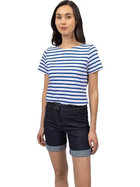 Saint James Etrille Ii Short Sleeve Breton Stripe Tee - White/royal Blue