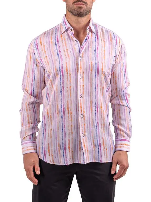 MACEOO Fibonacci Resistance Contemporary Fit Button-up Shirt - White Multi Stripe