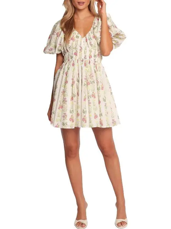 PETAL & PUP Zadie Floral Puff Sleeve Mini Dress - Light Green