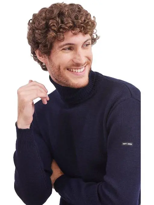 Saint James Roule Tight Fit Wool Turtleneck Breton Sweater - Navy