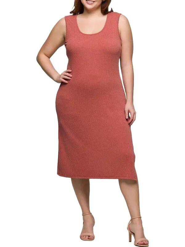 24SEVEN COMFORT APPAREL Sleeveless Ribbed Midi Dress - Brick