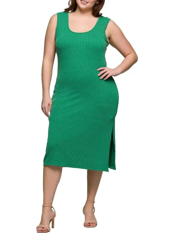 24SEVEN COMFORT APPAREL Sleeveless Ribbed Midi Dress - Green
