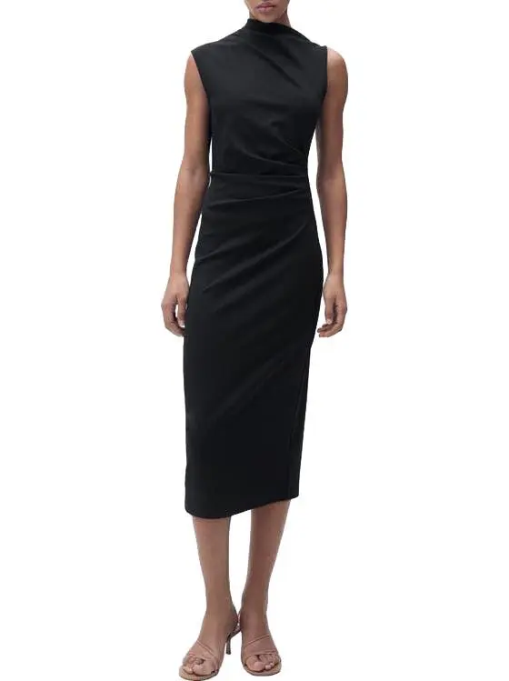 Mango Drape Mock Neck Sleeveless Midi Dress - Black