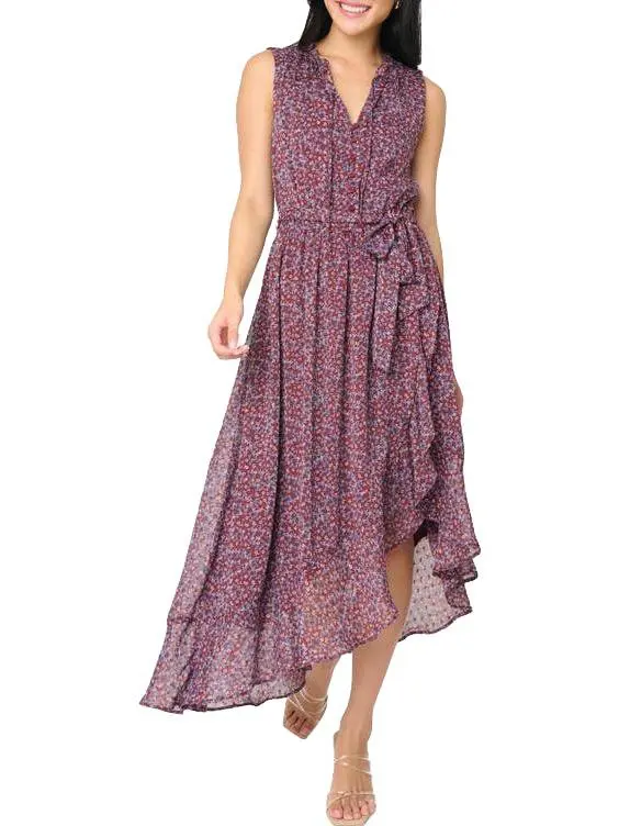 GIBSONLOOK Floral High-low Dress - Berry Denim Ditsy