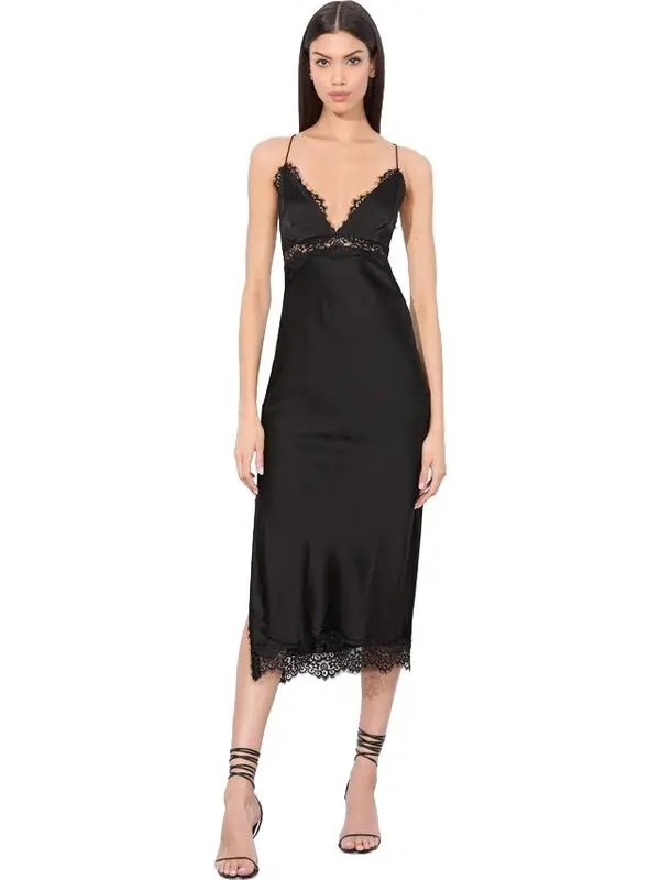 Alice + Olivia Zaira Lace Slip Midi Dress - Black
