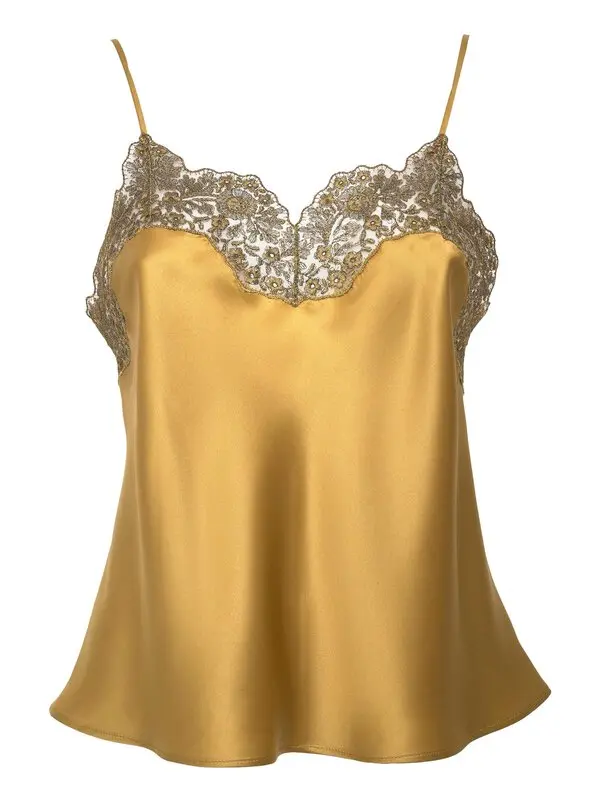 Loretta Caponi Esmeralda Lace-trimmed Silk Top - Gold
