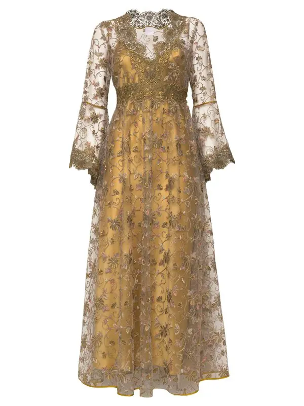 Loretta Caponi Topazio Lace-trimmed Midi Dress - Gold