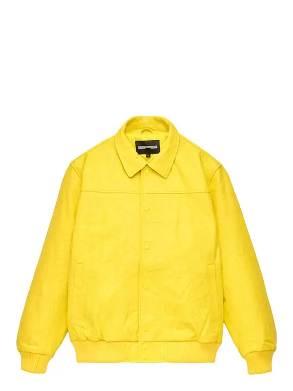 SP5DER Debossed Web Leather Jacket - Yellow