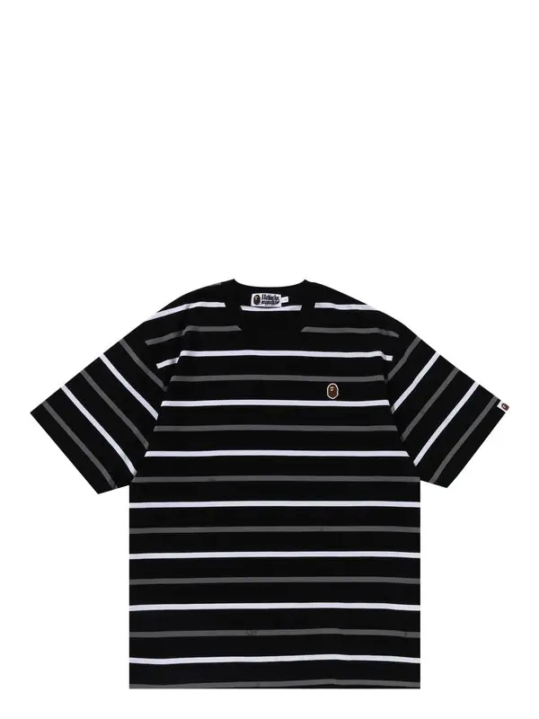 A BATHING APE Ape Head Striped Tee - Black