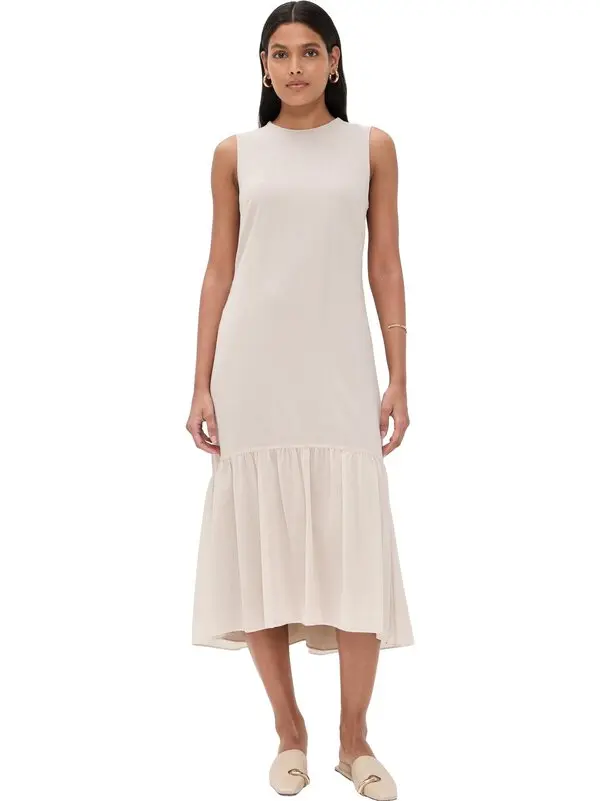 Theory Tier Tie Neck Midi Dress - Sand