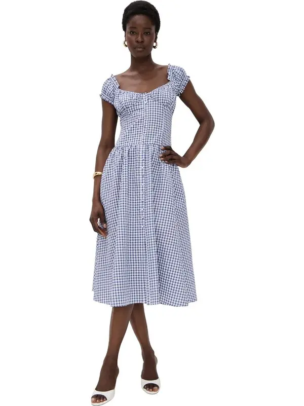 Amanda Uprichard Linella Gingham Midi Dress - Blue White