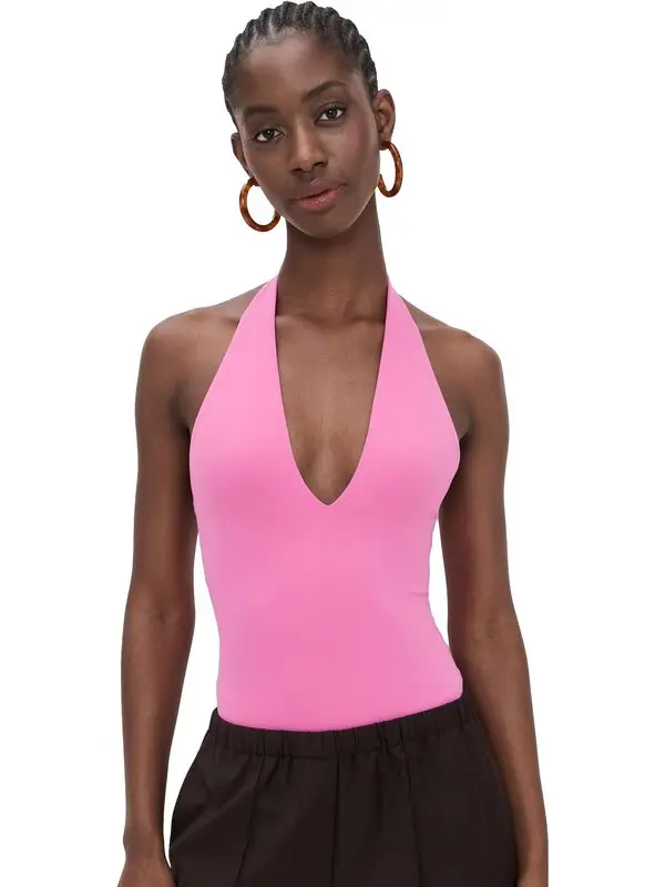 Good American Sculpting Halter V-neck Bodysuit - Berry Sorbet010