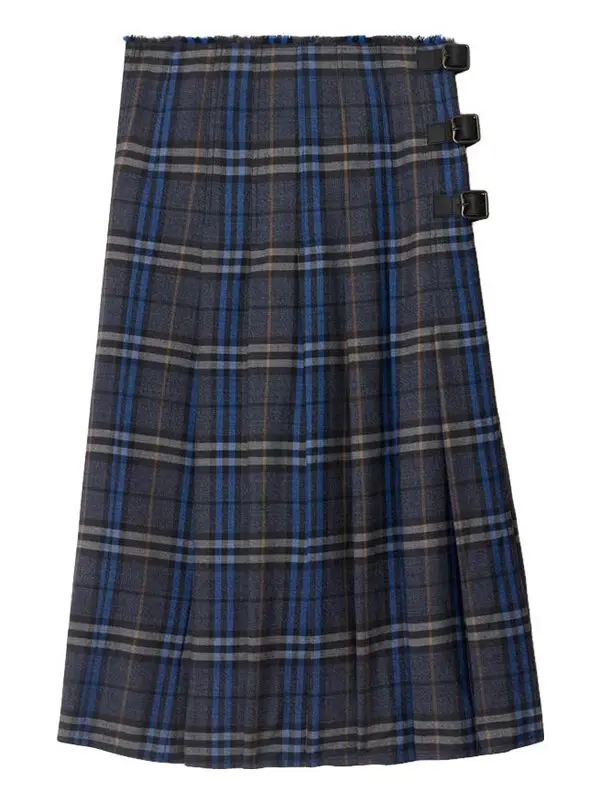 Burberry Check Wool Midi Kilt - Bright Oxford Blue/light Granite