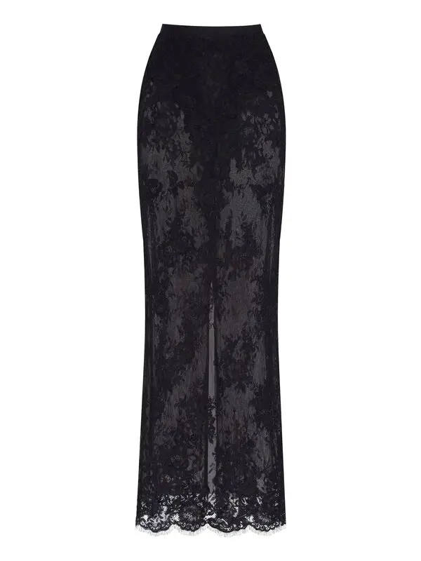 MILLA Floral Lace Maxi Skirt - Black