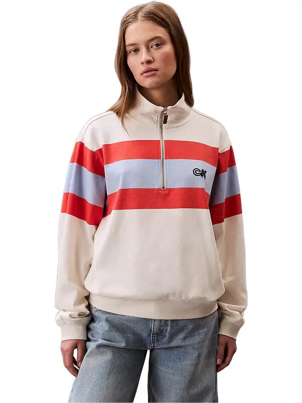 Calvin Klein Quarter Zip Sweatshirt - Tofu Combo Stripe