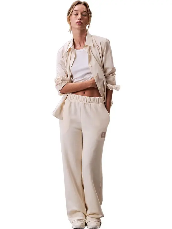 Calvin Klein Fleece Logo Patch Wide Leg Pants - Antique White