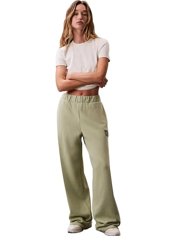 Calvin Klein Fleece Logo Patch Wide Leg Pants - Swamp