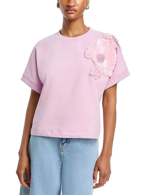 Essentiel Antwerp Sequin Applique Short Sleeve Sweatshirt - Pure Pink