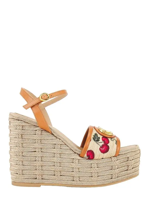 Valentino Garavani Vlogo Signature Espadrille Wedge - Naturale & Rosso