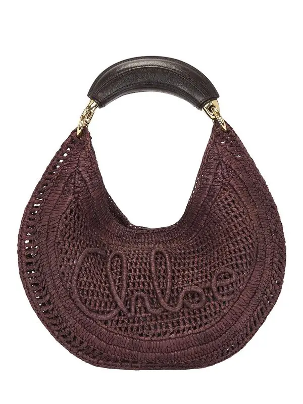 Chloé Hobo Bag In Raffia With Leather Trim - Kohl Brown