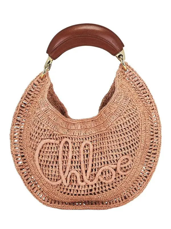 Chloé Hobo Bag In Raffia With Leather Trim - Summery Beige
