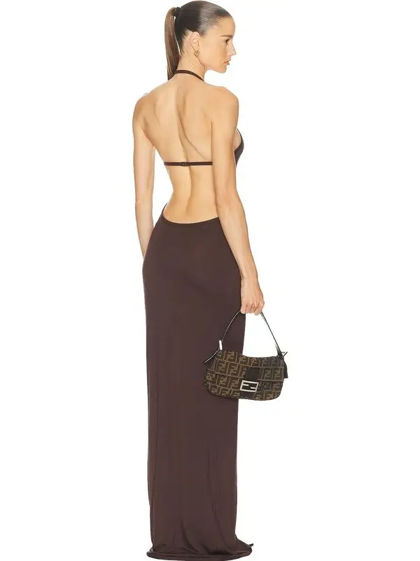 Eterne Vivian Halter Maxi Dress - Espresso