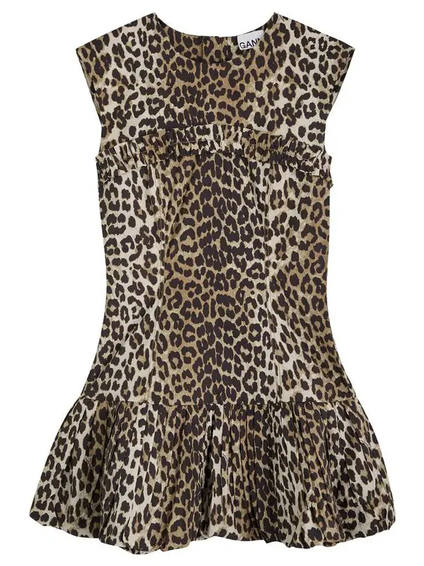 GANNI Print Cotton-poplin Mini Dress - Leopard