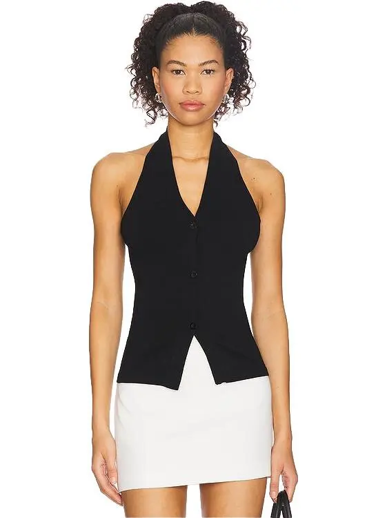 ALL THE WAYS Halterneck Button-up Top - Black