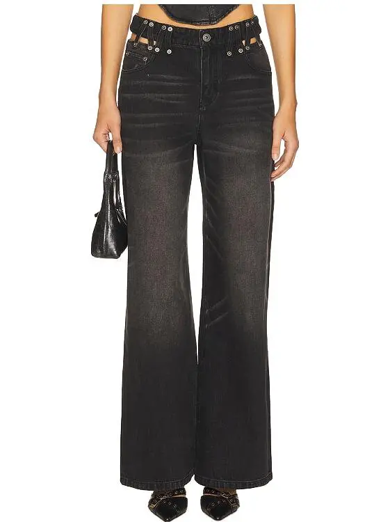 MARRKNULL Cutout Denim Trousers Jeans - Black