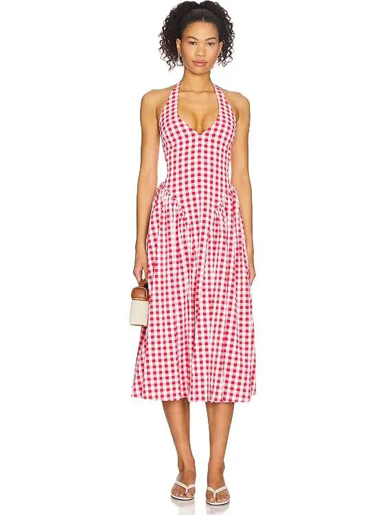 MORE TO COME Lottie Halter Maxi Dress - Red Gingham